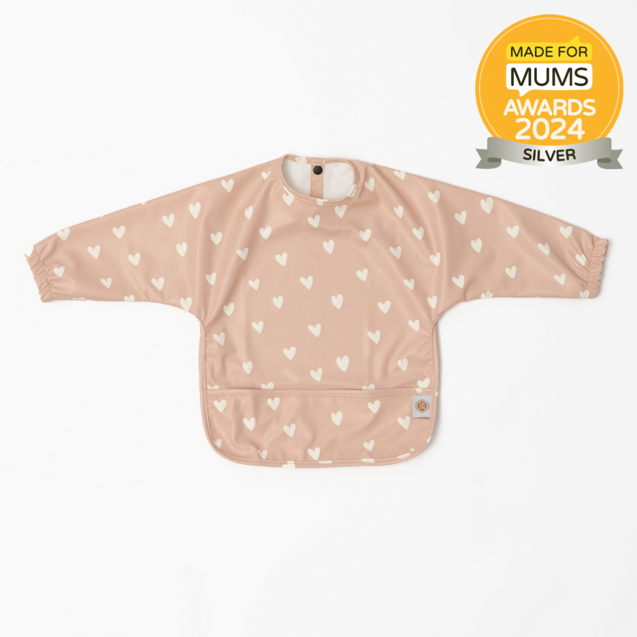 Waterproof Long Sleeve Bib Weaning Bib Painting Apron For Infants and Toddlers 6 24 Months Hearts on Peach AZEbabydream